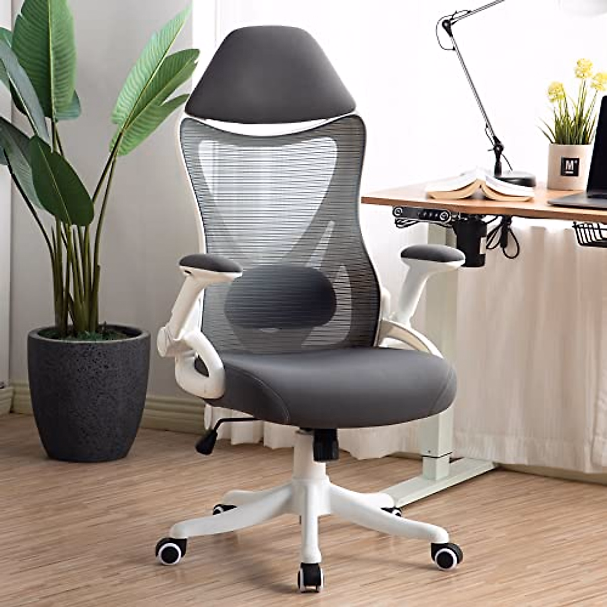 NORDICANA Ergonomic Office Chair - Swivel Desk Chair with Adjustable Armrest, Lumbar Support - Mesh High Back Computer Gaming Chair, Home Office Chairs, Executive Revolving Chair (Grey)