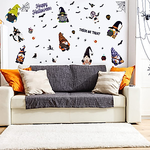 9 Sheets Halloween Gnome Wall Decals Halloween Wall Stickers Gnome Window Clings Bat Elf Faceless Dwarf Stickers for Home Walls Haunted House Halloween Party Decor