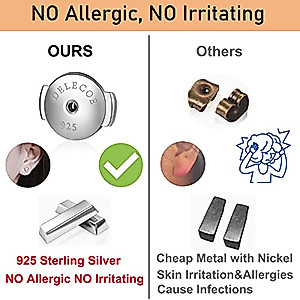 2 Paris Sterling Silver Locking Earring Backs Replacements for Diamond Studs, 18K White Gold Plated Screw Earring Backs, Secure Hypoallergenic Secure Earring Backs, No Fading Comfort Earring Backs