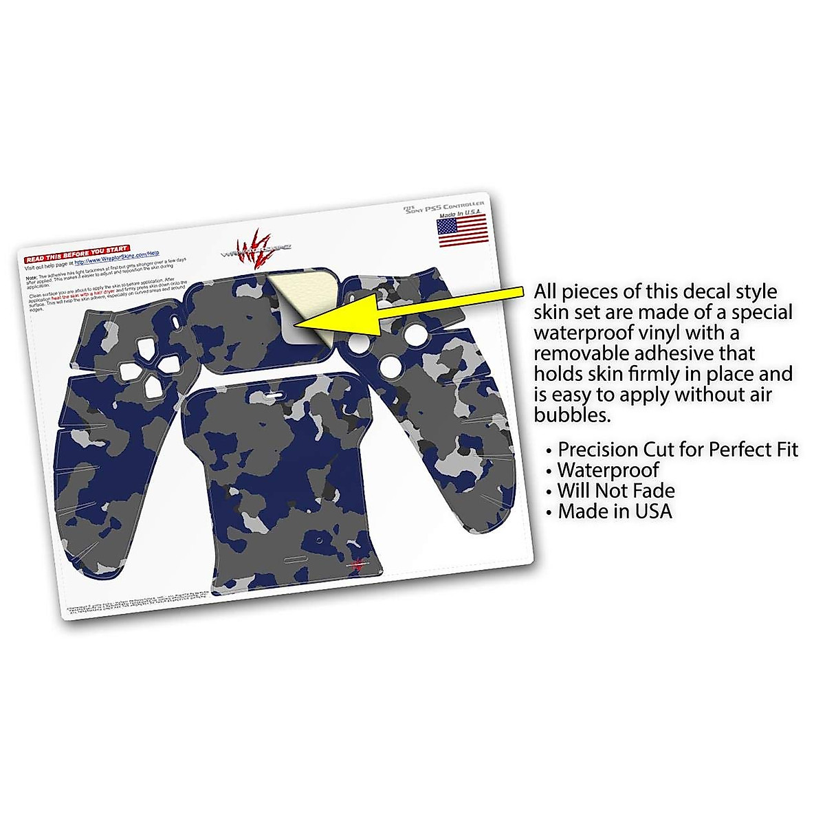 WraptorSkinz Skin Wrap compatible with Sony PS5 DualSense Controller WraptorCamo Old School Camouflage Camo Blue Navy (CONTROLLER NOT INCLUDED)
