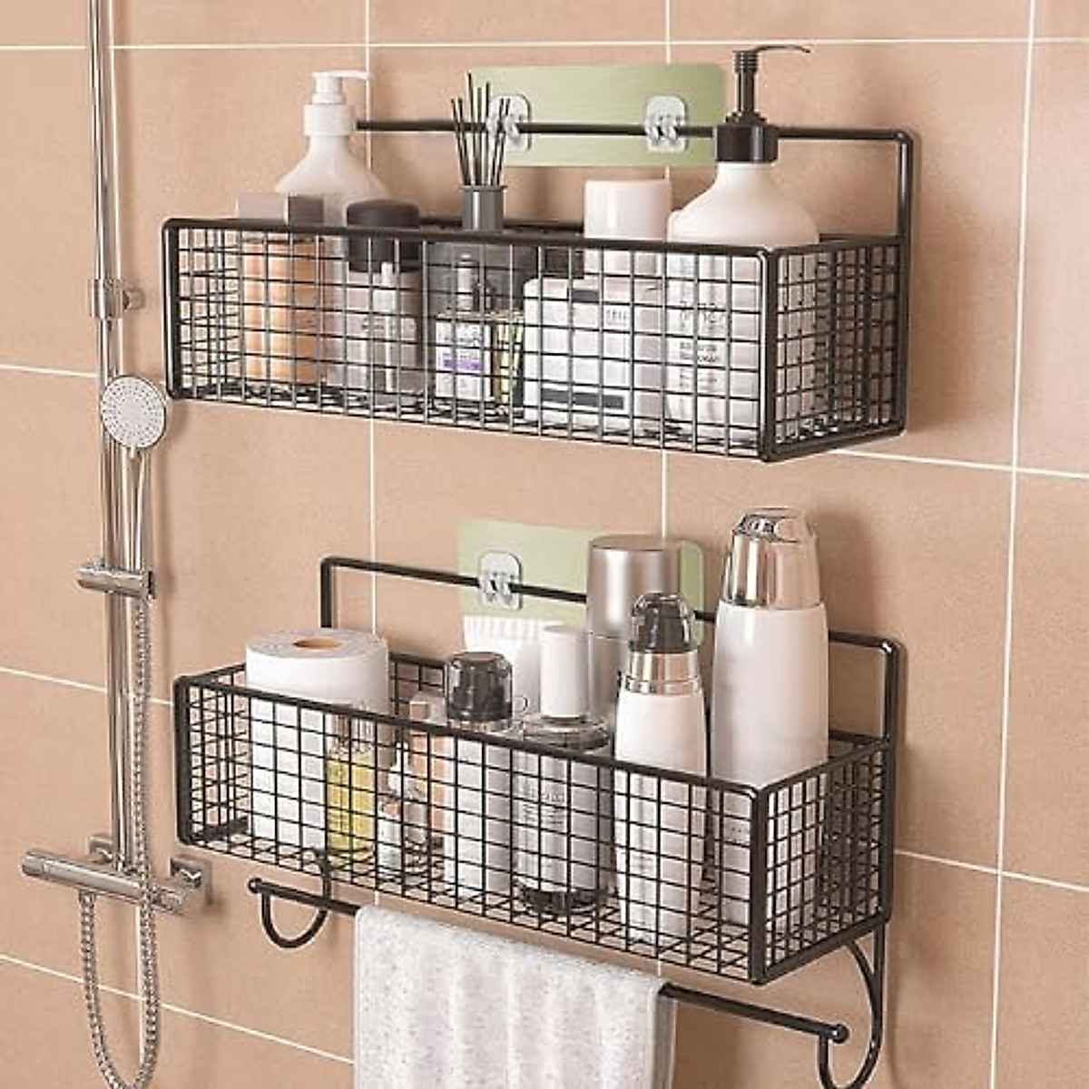 YCZARD 14Pcs Shower Caddy Adhesive Hooks Replacement, Shower Shelf Adhesive Stickers No Drilling, Gold Adhesive Shower Hooks Strong Adhesive for Showe Caddy, Soap Holder,Kitchen Racks(Single/Double)