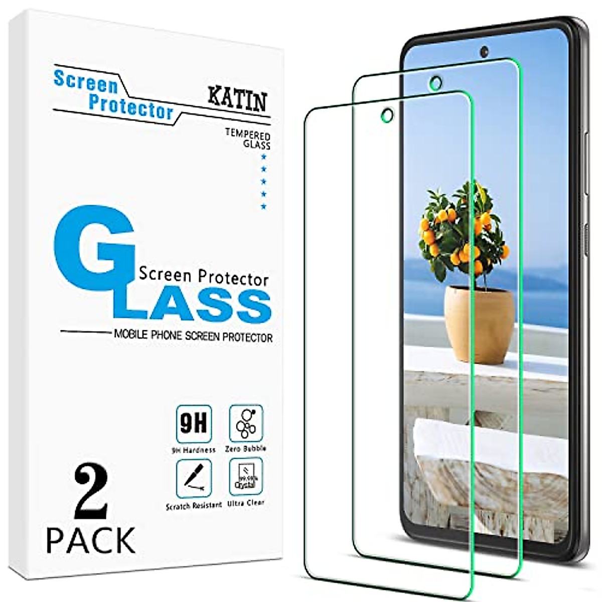 KATIN [2-Pack] Screen Protector For Motorola Moto One 5G Ace, Moto G 5G Tempered Glass, Bubble Free, Anti Scratch, 9H Hardness, Case Friendly