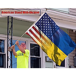 American& Ukraine Flag 3x5 Ft -Smooth Satin Fabric Double Sided Print Ukrainian National Flags -USA Stand With Ukraine 3x5 Foot Flag Show where you stand Banner