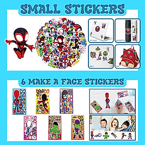 116 PCS Spider and His Amazing Friends Party Favor for Kids Birthday, Spider Superhero Supplies Gifts and Theme Decorations, Classroom Rewards, Include Mask, Slap Bracelet, Bags, Stickers, Keychains