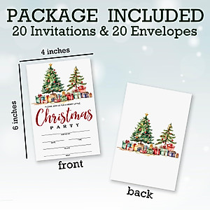 FRRCREU Christmas Party Invitations, 20 Double-Sided Fill In Christmas Tree And Gifts Invites With Envelope For Winter Party, Bridal Shower And So On， Party Activities Decoration And Favors - A12