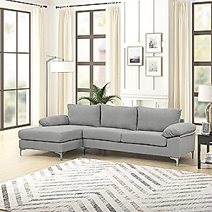 Casa Andrea Milano Modern Large Boucle L-Shape Sectional Sofa, with Extra Wide Chaise Lounge Couch, Light Grey