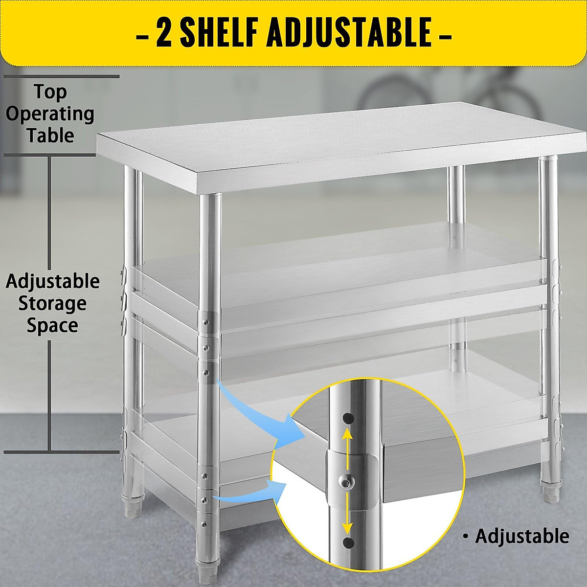Commercial Stainless Steel Outdoor Food Prep Table with Adjustable Undershelf - Heavy Duty Kitchen Work Table for Garage, Home, Warehouse, and Kitchen