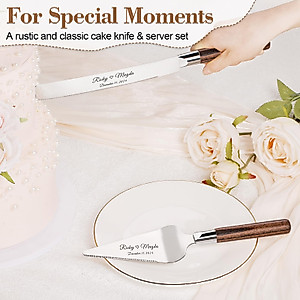 TUKDAK Personalized Cake Cutting Set for Wedding, Cake Knife and Server Set Free Engraving, Custom Wooden Dessert Pie Cutter Serving Quinceañera Shower Gift (Original)