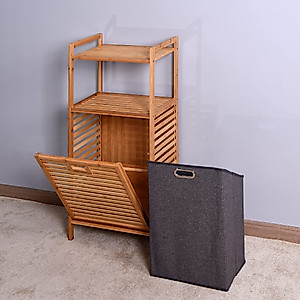 SSLine Bamboo Laundry Hamper Cabinet Organizer Floor Stand Bathroom Storage Shelf Cabinet with Tilt Out Laundry Basket Dirty Clothes Bag for Laundry Room Bathroom Bedroom Closet