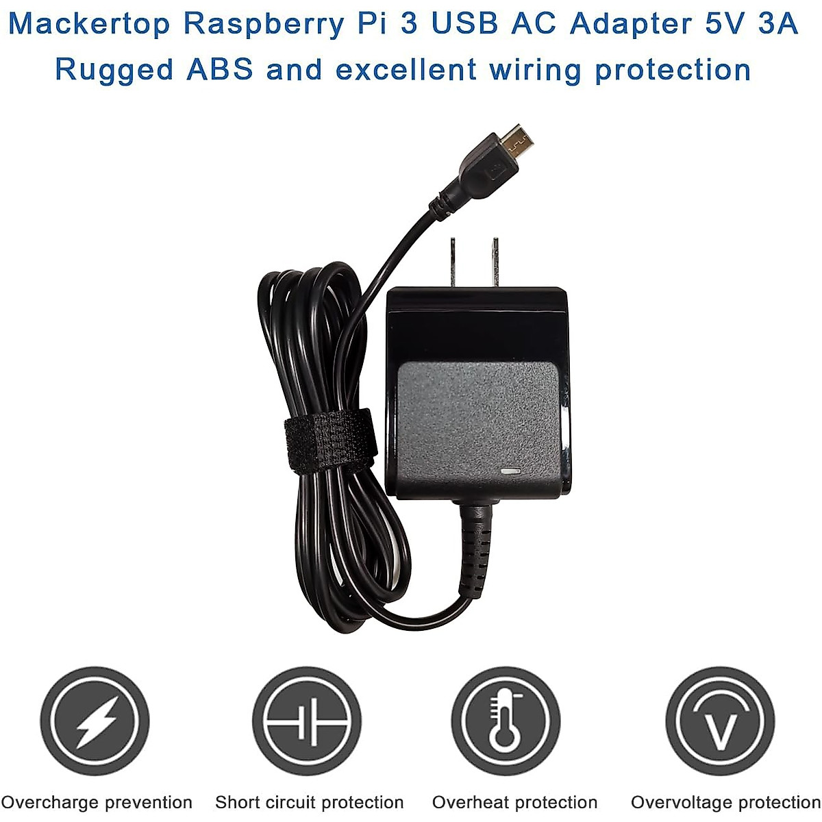 Mackertop 5.25V 3A Micro USB Wall Charger for Raspberry Pi 3 B+ Power Supply Includes 1.8M (5.4 Ft) Power Cord