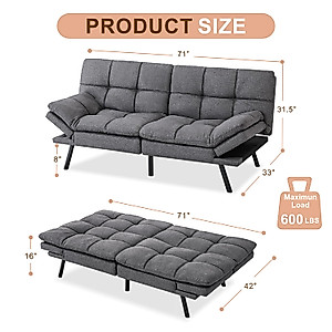 MUUEGM Futon Sofa Bed, Memory Foam Futon, Convertible Futon Couch, Sofa Bed Couch,Modern Loveseat Sofa,Comfy Sleeper Sofa for Compact Space,Apartment, Living Room,Easy Assemble,Grey