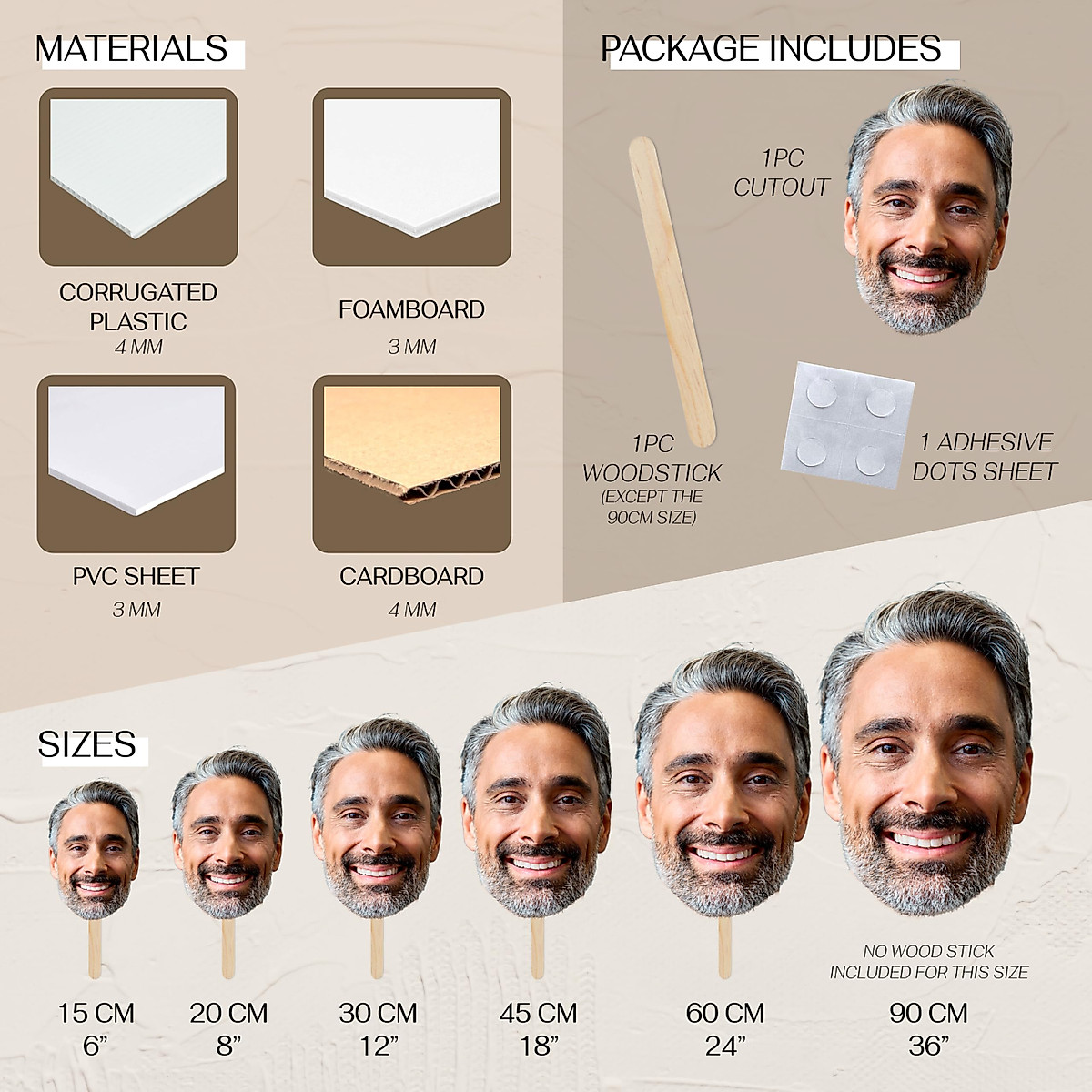 1 Pc, Custom Big Head with Your Photo | Fun Face Cardboard Cutout, Big Heads on Stick, Life Size face on a Stick | Upload Your Own Photo, Custom Cutout Big Face Stick