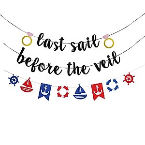 TENNYCHAOR Last Sail Before the Veil Banner,with Nautical Anchor and Sailboat Banner,Nautical Theme Party Decor,for Wedding Engagement Bridal Shower Bachelorette Party Decorations.(kit)