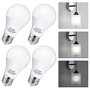 2024 NEW 3-Way LED Bulb for ON/OFF Old-Style Switch Fixtures (Not Compatible with Twist Switch), Daylight 5000K, A19 Three-Level Brightness Bulb for Pull Chain Lamps, 15/40/60W Equivalent, 4 Pack