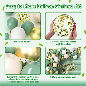 Sage Balloon Garland Arch Kit,134 pcs Sage Green Sand White Metallic Gold Matte White Confetti Latex Balloons for Baby Shower Bridal Shower Bachelor Party Wedding Birthday Party Decorations…