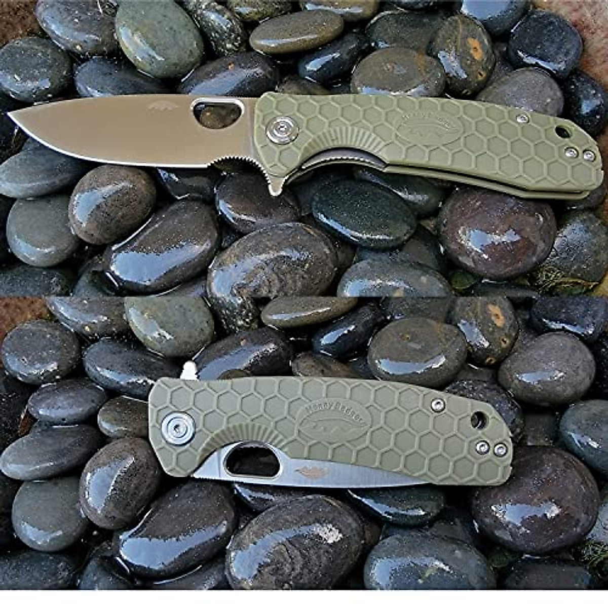 Honey Badger Drop Point Pocket Knife - 3.19" Folding Pocket Tactical Knife for Women & Men, Drop Point Blade Camping Knife, Stainless Steel Pocket Knife for Utility Work (Green, 8Cr13Mov, 3.19"/81mm)