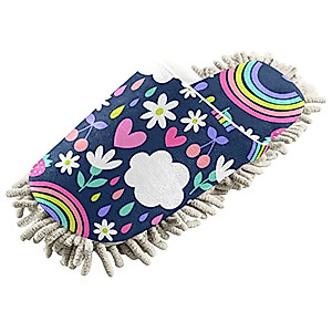 Kigai Microfiber Cleaning Slippers Cute Floral and Rainbow Washable Mop Shoes Slipper for Men/Women House Floor Dust Cleaner, Size L