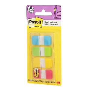 Post-it Tabs.625 in Solid, Aqua, Lime, Yellow, Red, 10/Color, 40/Dispenser (676-ALYR)