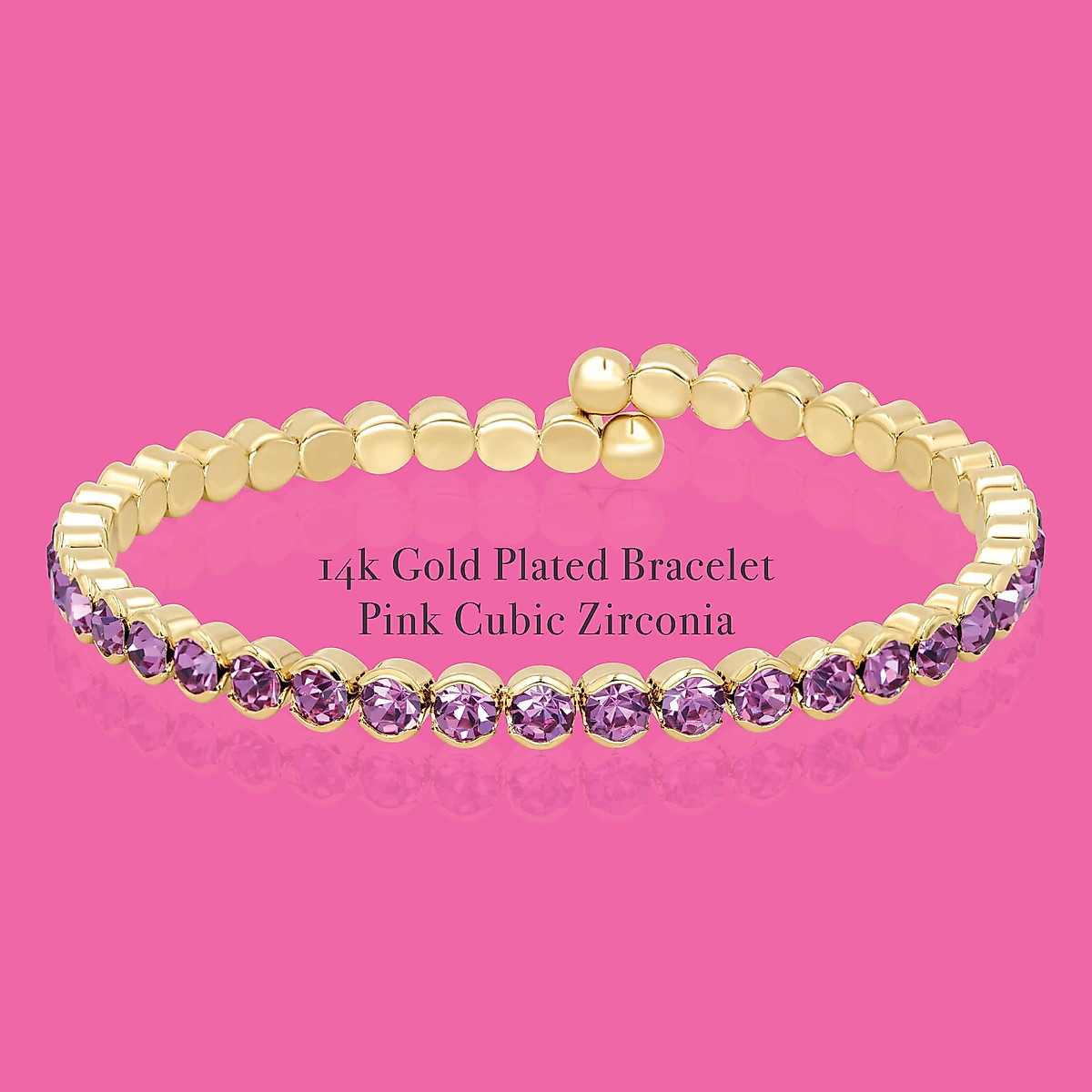 HOT JEWELRY BOX 14K Gold Plated Tennis Bracelet | Gold Bangle Jewelry Bracelets for Women | Aesthetic Accessories with Exquisite CZ and Adjustable Memory Wire for Easy Fit on Any Wrist size