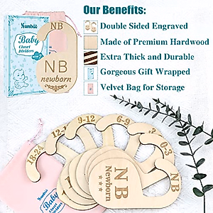 Xunboo Wooden Baby Closet Divider Double Side and Thicken Baby Closet Organizers Set of 7 Baby Clothes Organizer, Gift Wrapped (Star)