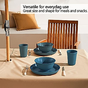 18-Piece Plates and Bowls Cups Set Wheat Straw Microwave Safe Plastic Dinnerware Set for Pasta,Cereal, Salad,Side Dishes,Kitchen, Camping, RV