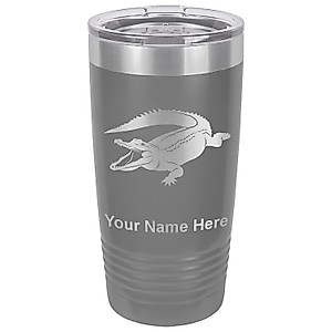 LaserGram 20oz Vacuum Insulated Tumbler Mug, Alligator, Personalized Engraving Included (Gray)