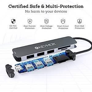 KEYMOX USB C Hub HDMI, MacBook Pro Multiport Adapter USB C Dongle, 4K USB-C to HDMI, 3 USB 3.0 Ports and SD/TF Cards Reader for MacBook Air Pro ChromeBook Pixel Matebook XPS (AZDS283)