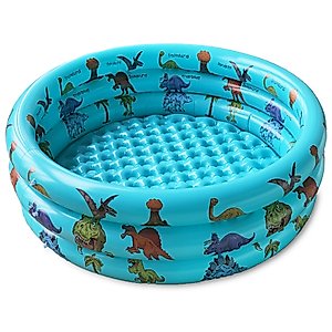 Dinosaur Inflatable Pool for Kids, Dino Kiddie Swimming Pool, Blow Up 3 Rings Round Baby Padding Pool for Outside and Indoor, Toddler Pool Ball Pit/Fishing/Toys Play Center for Garden- 57”x15”