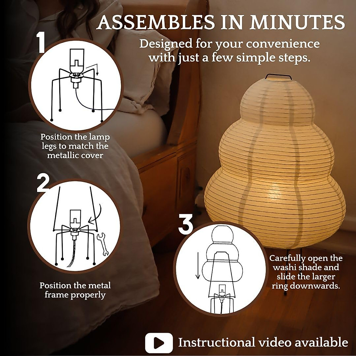 Nogy Noguchi Lamp • Japanese Lamp • Floor Paper Lamp • Rice Paper Floor Lamp • Akari Lamp • Chinese Lantern • Lampara de Pie para Sala • Japandi Style Lamp