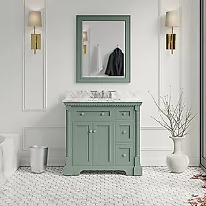 Sydney 36-inch Bathroom Vanity (Carrara/Sage Green): Includes Sage Green Cabinet with Authentic Italian Carrara Marble Countertop and White Ceramic Sink