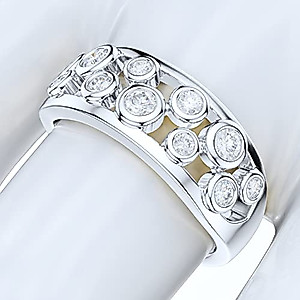 PRSTANI Sterling Silver Fashion Split Shank Bubbles Simulated Round Brilliant Cut Diamond Ring Wedding Band (5.5)