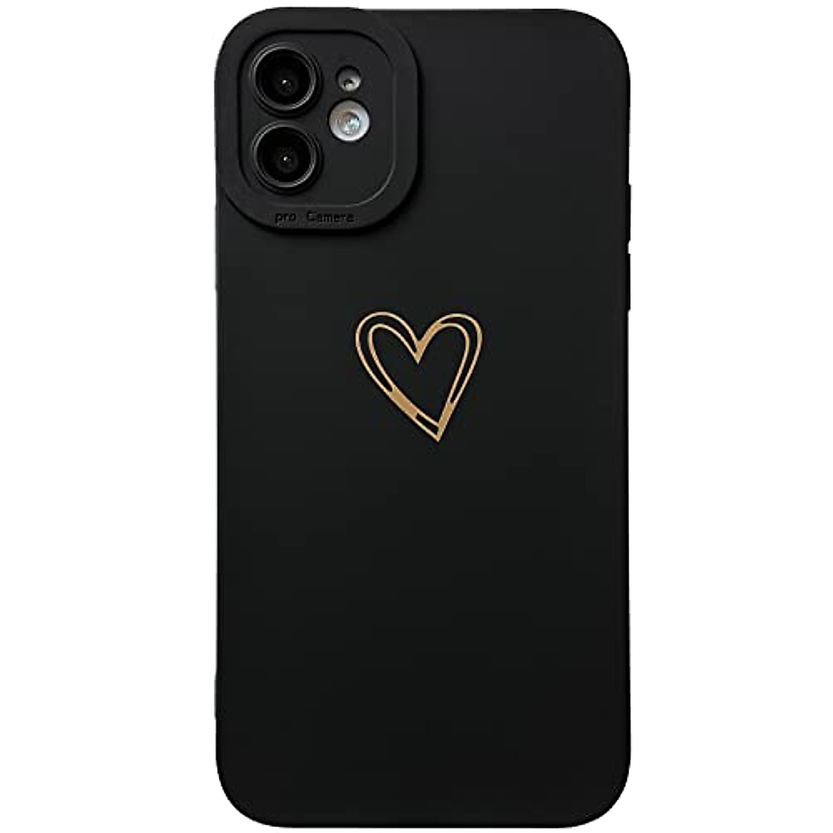 Qokey for iPhone 11 Case 6.1" 2019, Side&Back Cute Plated Love Heart with Anti-Fall Lens Cameras Cover Protection Soft TPU Shockproof Anti-Fingerprint Phone Cases for Women Girls Men - Black