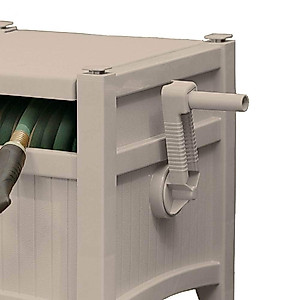 Suncast 100 Foot Capacity Hideaway Garden Hose Reel for 1.9 inches Hose Outdoor Storage with Stay Up Lid and Crank Handle, Taupe 2 Pack