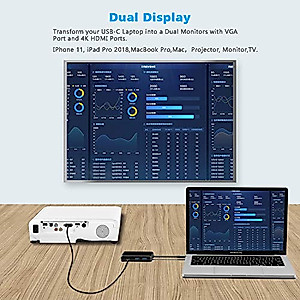 USB C Hub, LINKWIN 6 in 1 Tempered Glass USB C Multiport Adapter, USB C to HDMI, VGA, 2 USB 3.0 Ports, USB C Charging, RJ45 Gigabit Ethernet, USB C Dock Dongle Compatible Apple MacBook Pro 13 (Black)