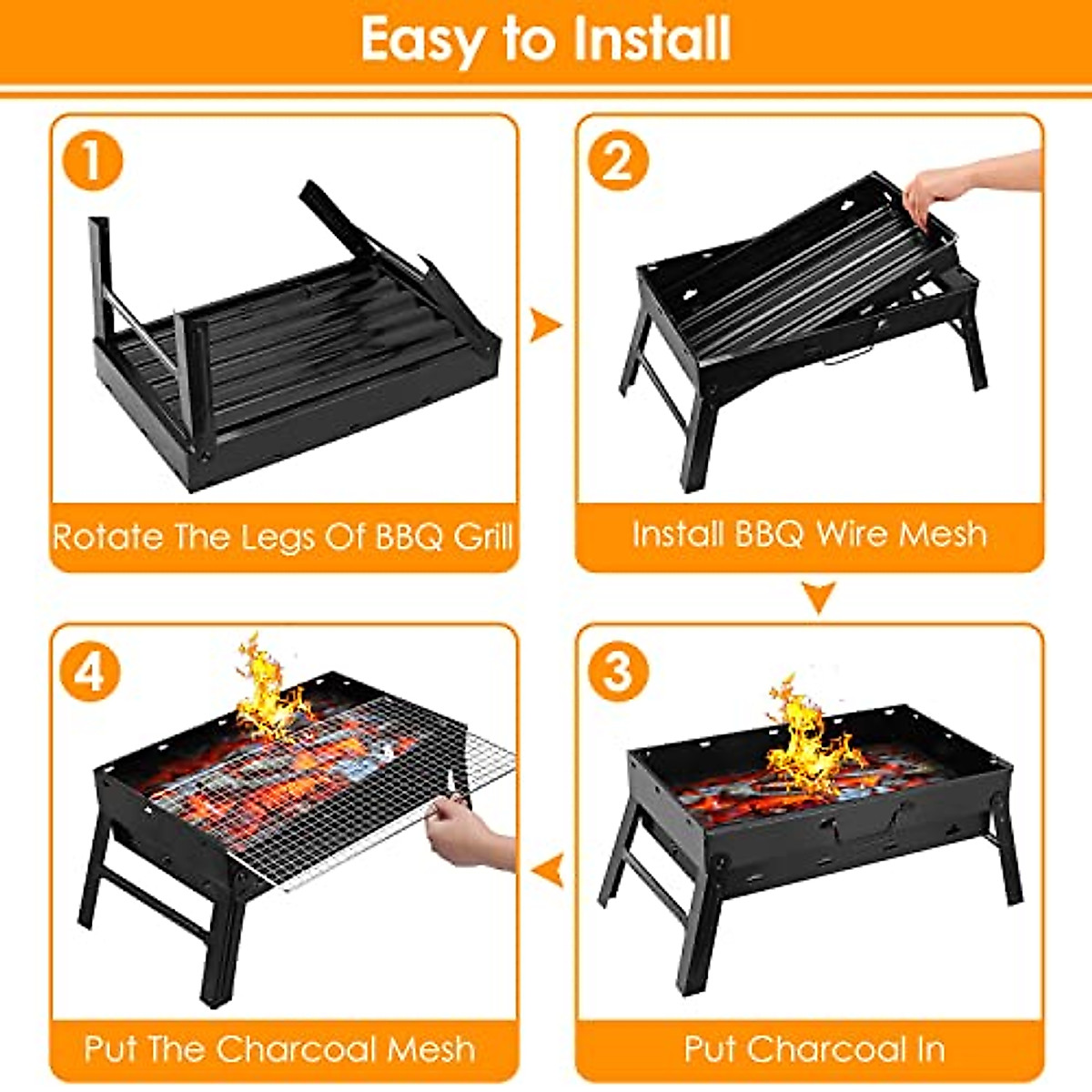 Portable Charcoal Grill, BBQ Small Foldable Barbecue Charcoal Grill for Outdoor Cooking Camping Picnics 17' x 11' x 10'