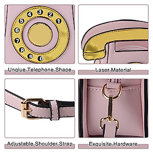 Oweisong Women's Fashion Telephone Shaped Shoulder Handbag Funny Laser Bling PU Phone Crossbody Bag Retro Purse for Girls
