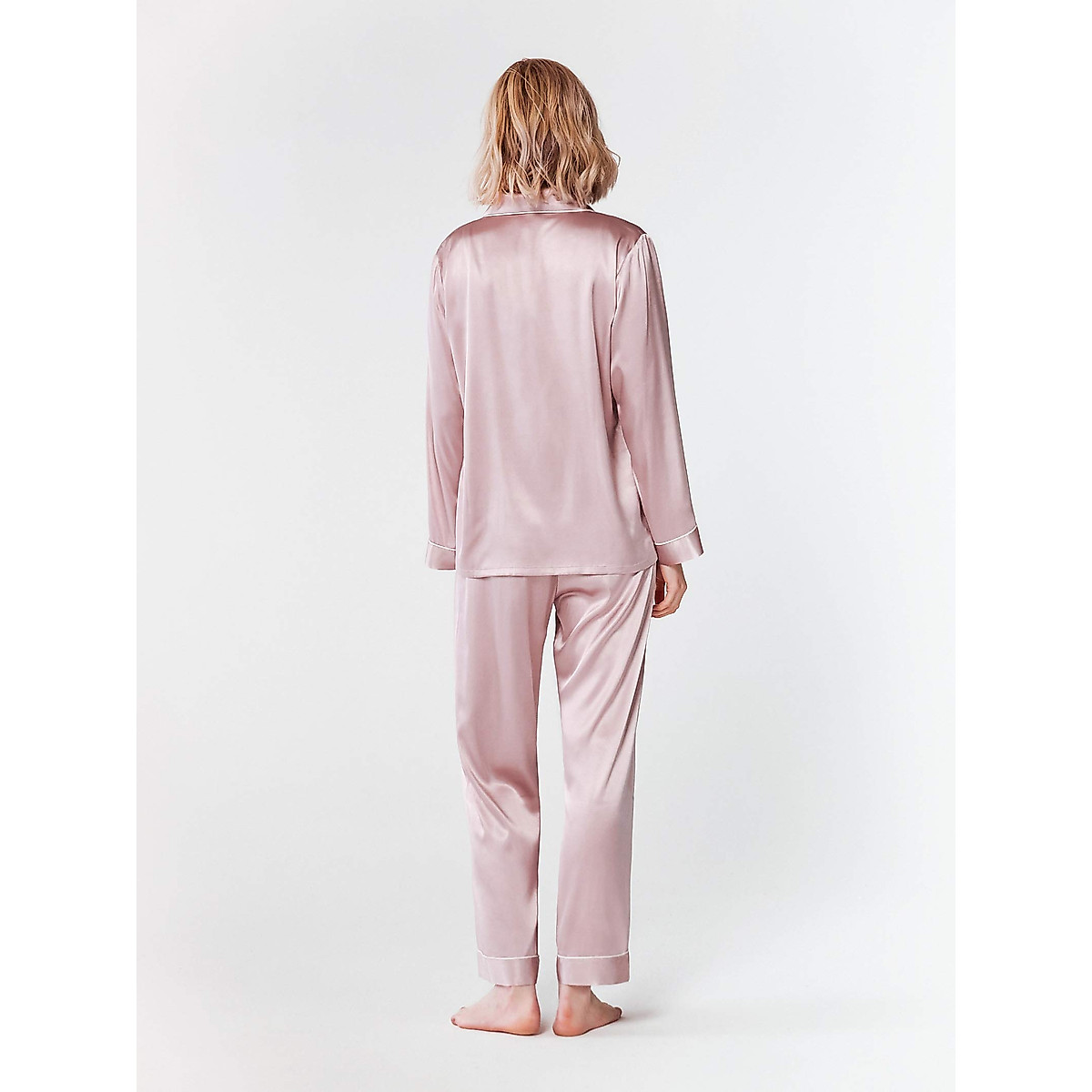 SIORO Womens Silk Pajamas Soft Long Satin Sleepwear Ladies Pajama Sets Button Down Loungewear Pyjamas Suit, Dusty Rose, Large