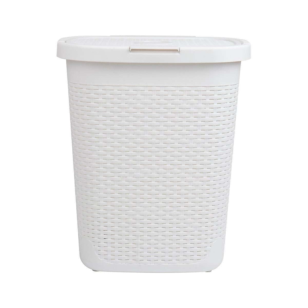 Mind Reader 50L Slim Laundry Hamper, Clothes Basket, Lid, Wicker Design, Plastic, 17.65"L x 13.75"W x 21"H, White