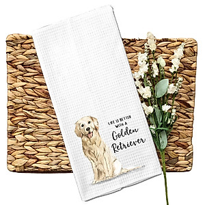 Watercolor Life is Better with a Golden Retriever Microfiber Kitchen Tea Bar Towel Gift for Animal Dog Lover