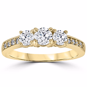 1 1/2 cttw Diamond 3-Stone Engagement Anniversary Ring 14k Yellow Gold - Size 7