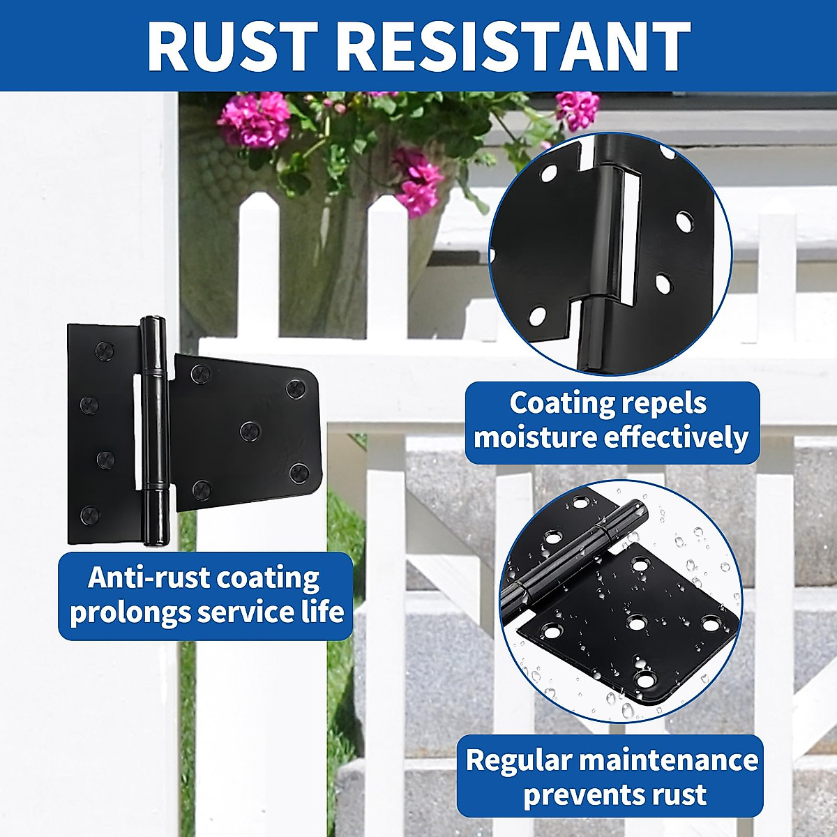 TamBee Black Gate Hinges Shed Hinges Heavy Duty Gate Hinges for Wooden Fences Barn Door Hinges for Wood Outdoor 3.5inch with Screws (Pack of 4)