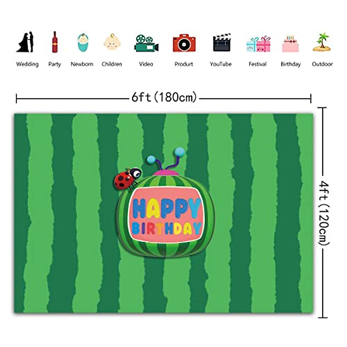 Cute Cartoon Watermelon Backdrop Kids 1st 2nd 3rd Happy Birthday Watermelon Theme Party Photography Backdrops Newborn Baby Shower Decoration Background 6x4FT