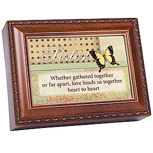 Cottage Garden Sister Gathered Woodgrain Music Box/Jewelry Box Plays Light Up My Life