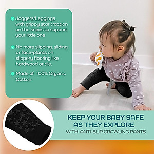 Go Little One Go, Anti-Slip Baby Jogger Crawling Pants | Organic Cotton | Unisex (6-12 Mo) (Black)