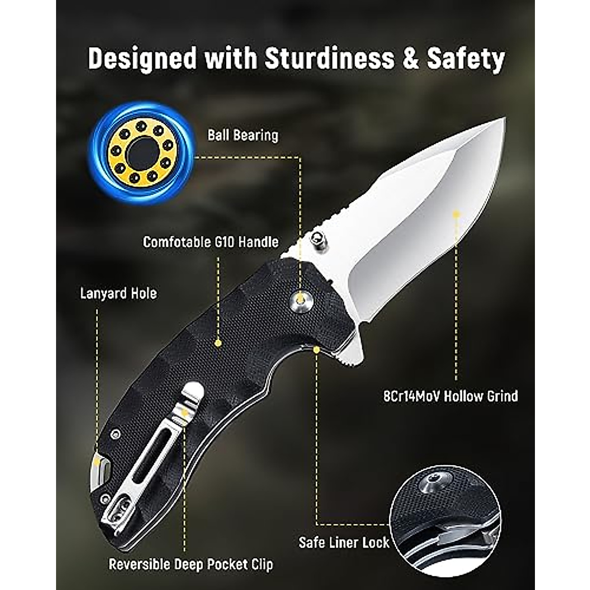 KEXMO Pocket Knife Folding Knife - 2.99'' 8Cr14MoV Blade G10 Handle Small EDC Knife with Clip - Tactical Knives for Men Women Dad Hunting Camping Hiking Survival Present, Silver