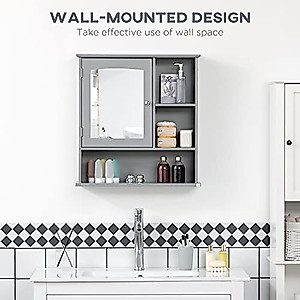 kleankin Bathroom Medicine Cabinet with Mirror, Wall-Mounted Bathroom Cabinet with Adjustable Shelf for Living Room and Laundry Room, Gray