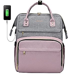LOVEVOOK Laptop Backpack for Women Fashion Business Computer Backpacks Travel Bags Purse Doctor Nurse Work Backpack with USB Port, Fits 15.6-Inch Laptop Grey-Light Purple