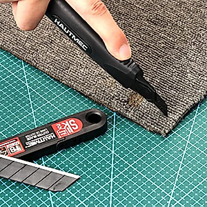 HAUTMEC 18mm Extra Heavy Duty Utility Knife with Double Lock Mechanism and 10pc Blade Set, Double Safety, SK2 Sharp Black Blade for Industrial or Construction Applications HT0153-KN