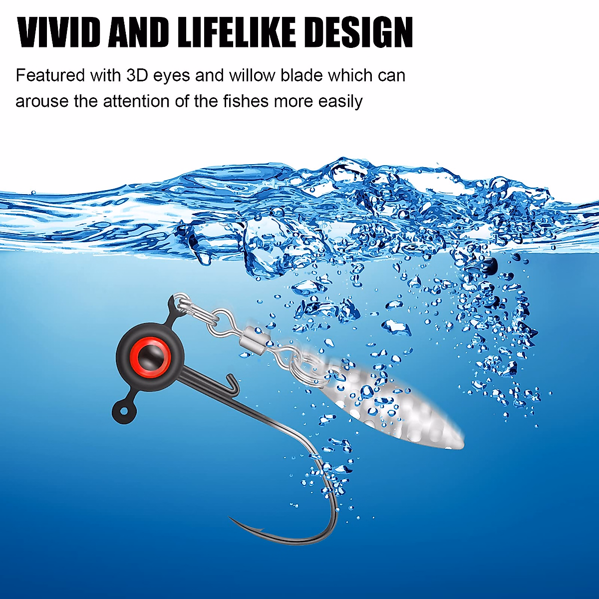 50 Pieces Crappie Jig Heads Kit, Fishing Jig Head Hook Fishing Lure Jig Head with Eye Ball 1/16 OZ Head Jig Hook Lure with Spinner Blade Outdoor Fishing Tackle for Saltwater Freshwater Fishing