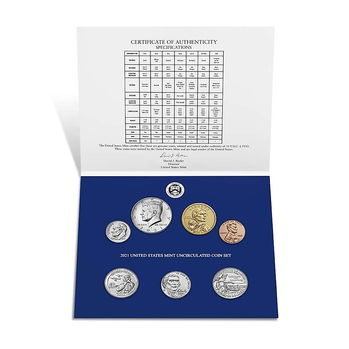 2021 P, D U.S. Mint Uncirculated 14 Coin Mint Set with CoA Uncirculated